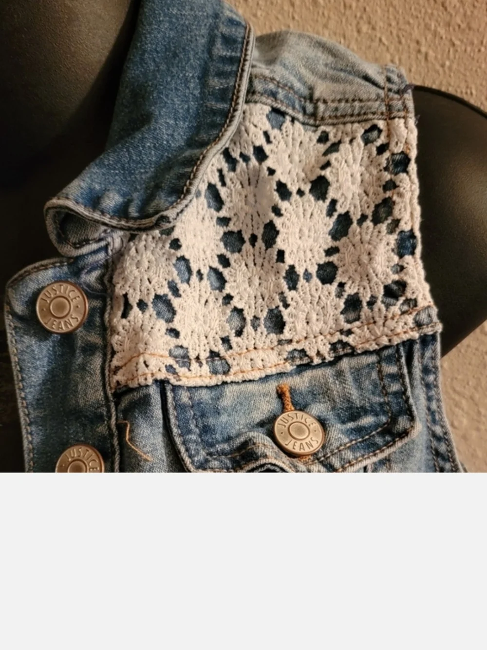 Justice | Jackets & Coats | Justice Blue Denim Vest With White Crochet ...